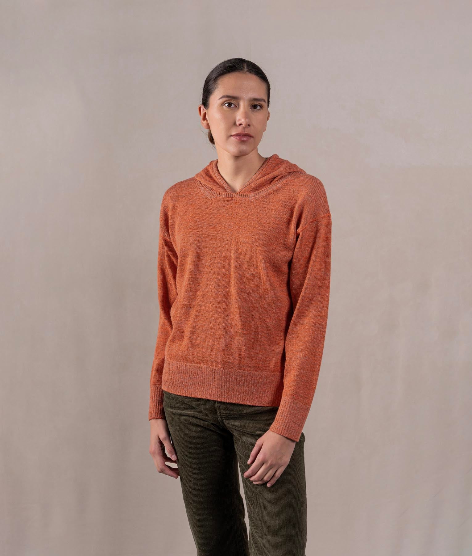 Chompa Con Capucha - Naranja Terracota Jaspeado Y Beige Arena